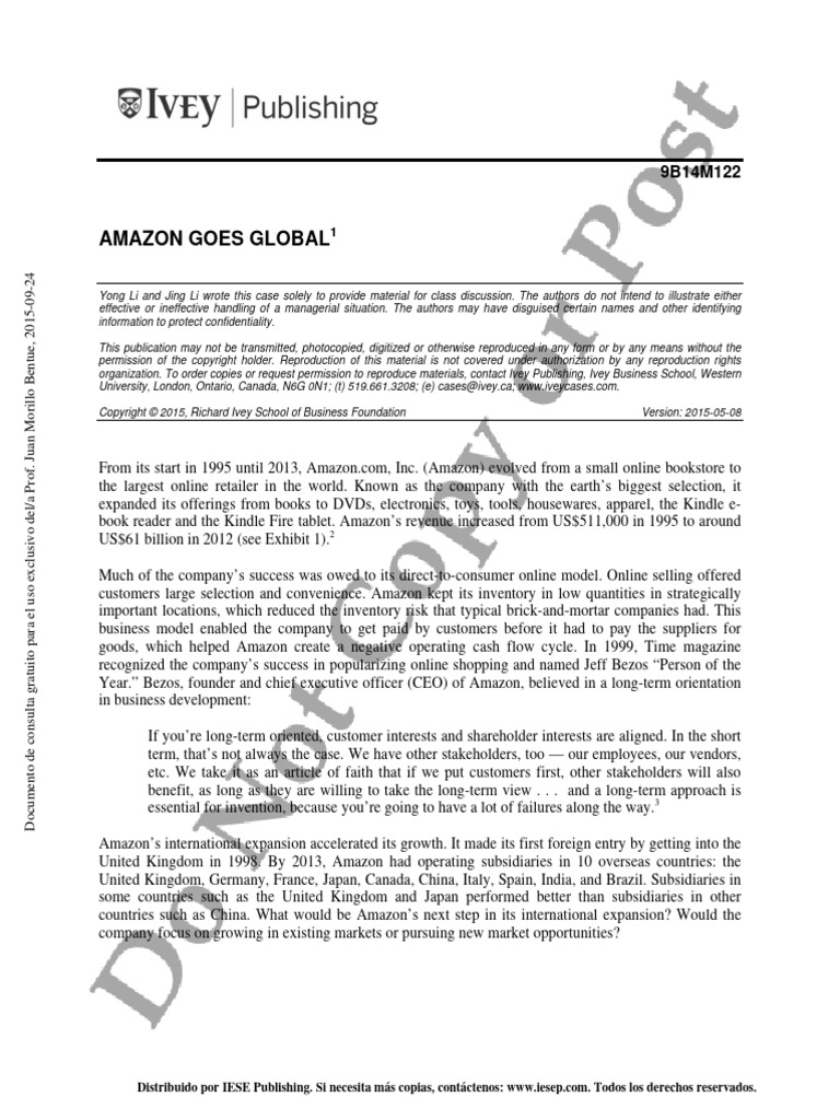 Amazon Goes Global - IVEY-9B14M122-E-1406928 | PDF | E Reader