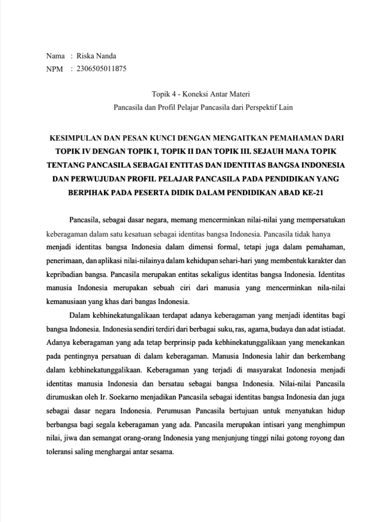 Topik 4 - Koneksi Antar Materi Riska Nanda FPI | PDF | Agama & Spiritualitas