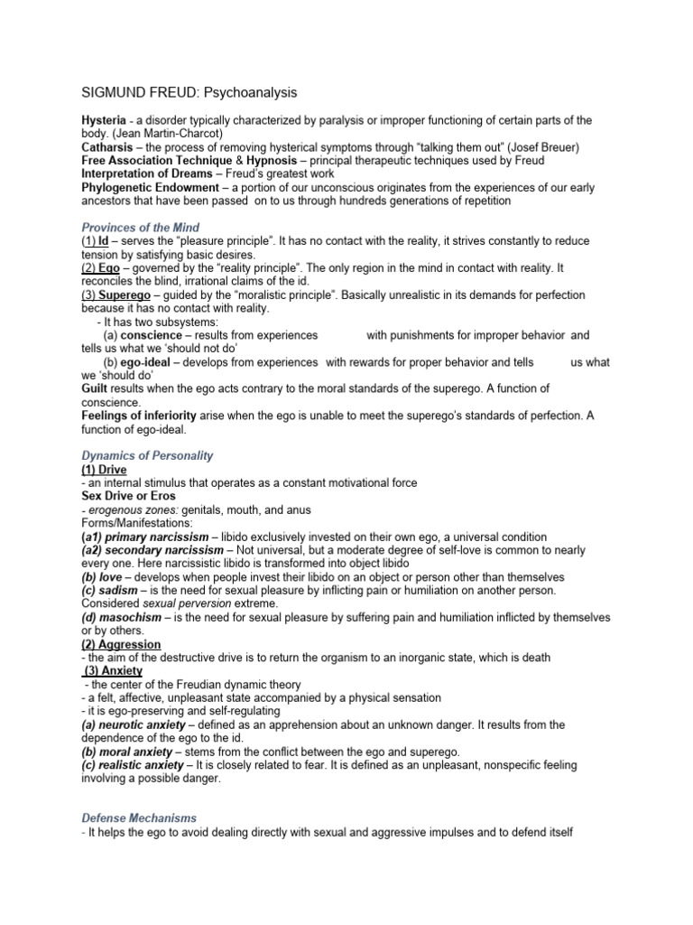 2 Freud Class Summary Notes | PDF | Id | Sigmund Freud