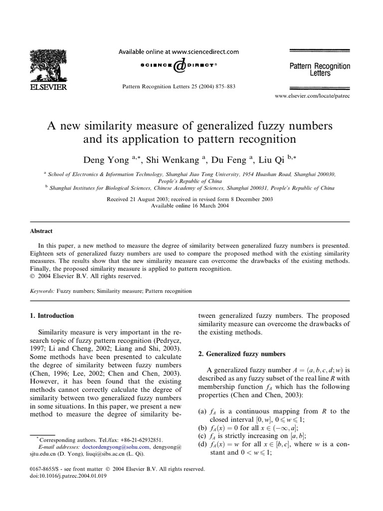A New Similarity Measure of Generalised Fuzzy Number and It S Application To Patern Recogination ...