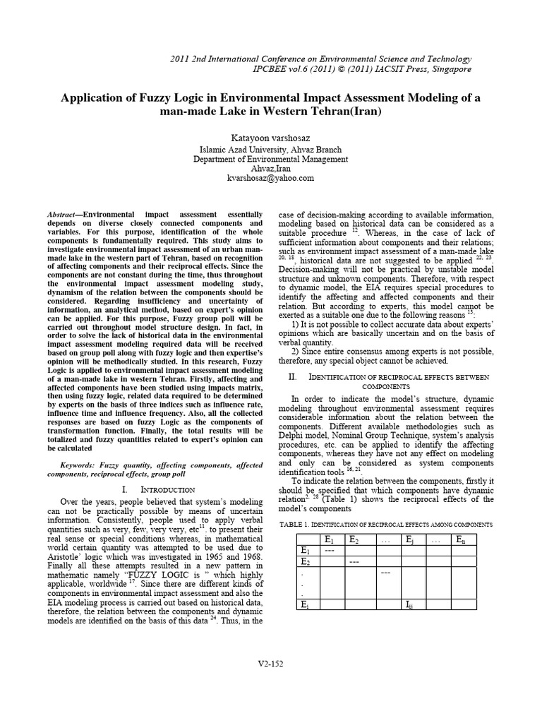 Application of Fuzzy Logic in Environmental Impact Assessment Modeling of A | PDF ...