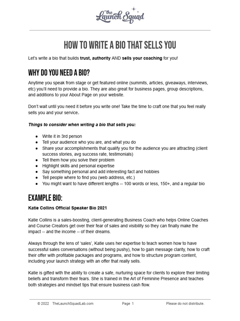 How To Write A Bio That Sells You Template | PDF | Human Communication