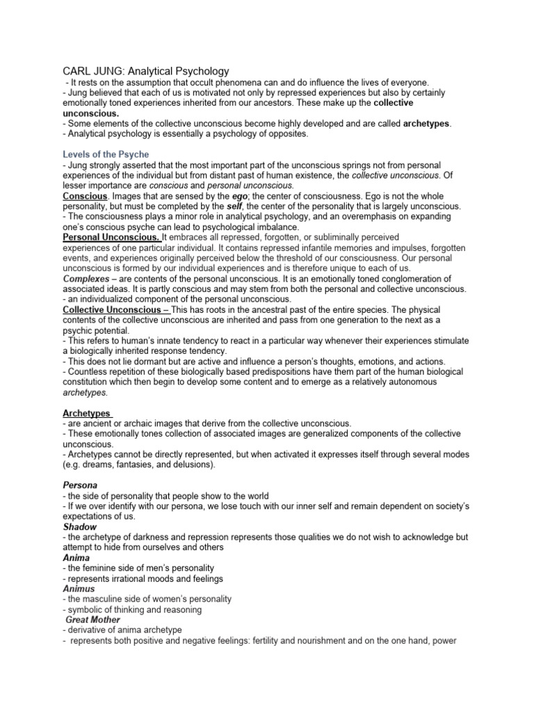 3 Jung Class Summary Notes | PDF | Unconscious Mind | Carl Jung