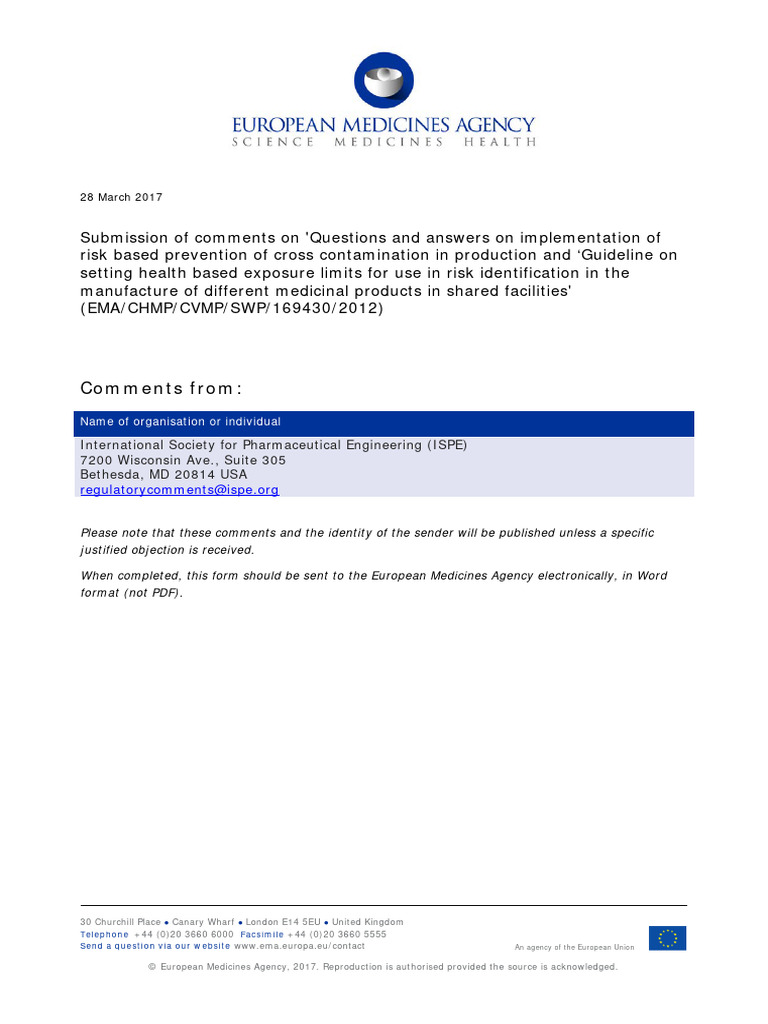 EMA Q&A On Risk Based Prevention of Cross Contamination | PDF ...