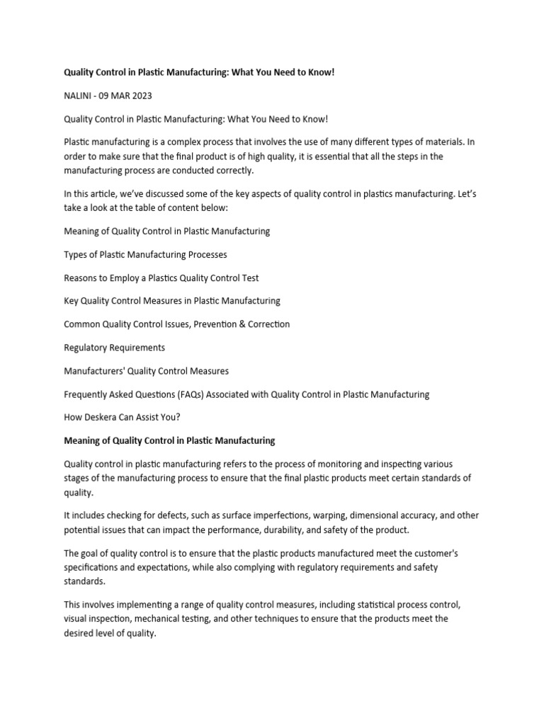 Defect Quality Control | PDF | Engineering Tolerance | Extrusion