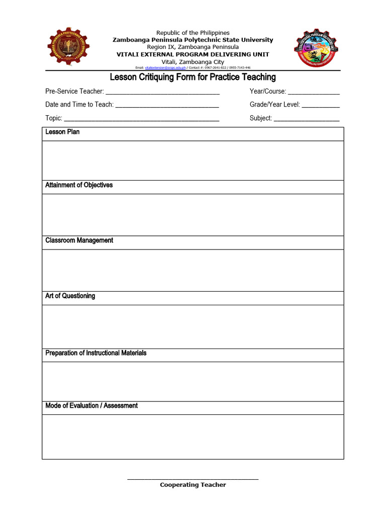 Practice Teaching Forms 1 | PDF | Teachers | Lesson Plan