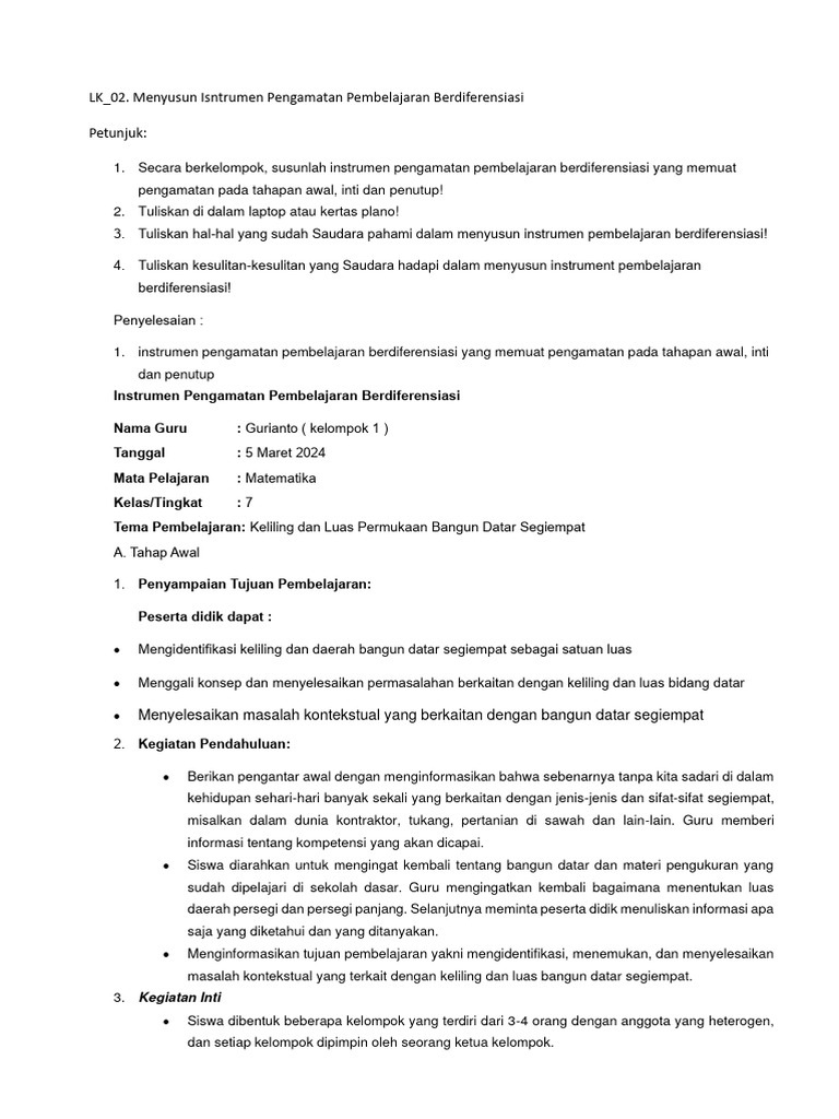 LK_02. Menyusun Instrumen Pembelajaran Berdiferensiasi | PDF