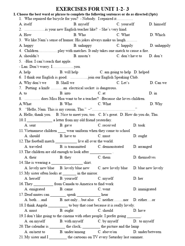 Revision For Unit 123 English 8 | PDF
