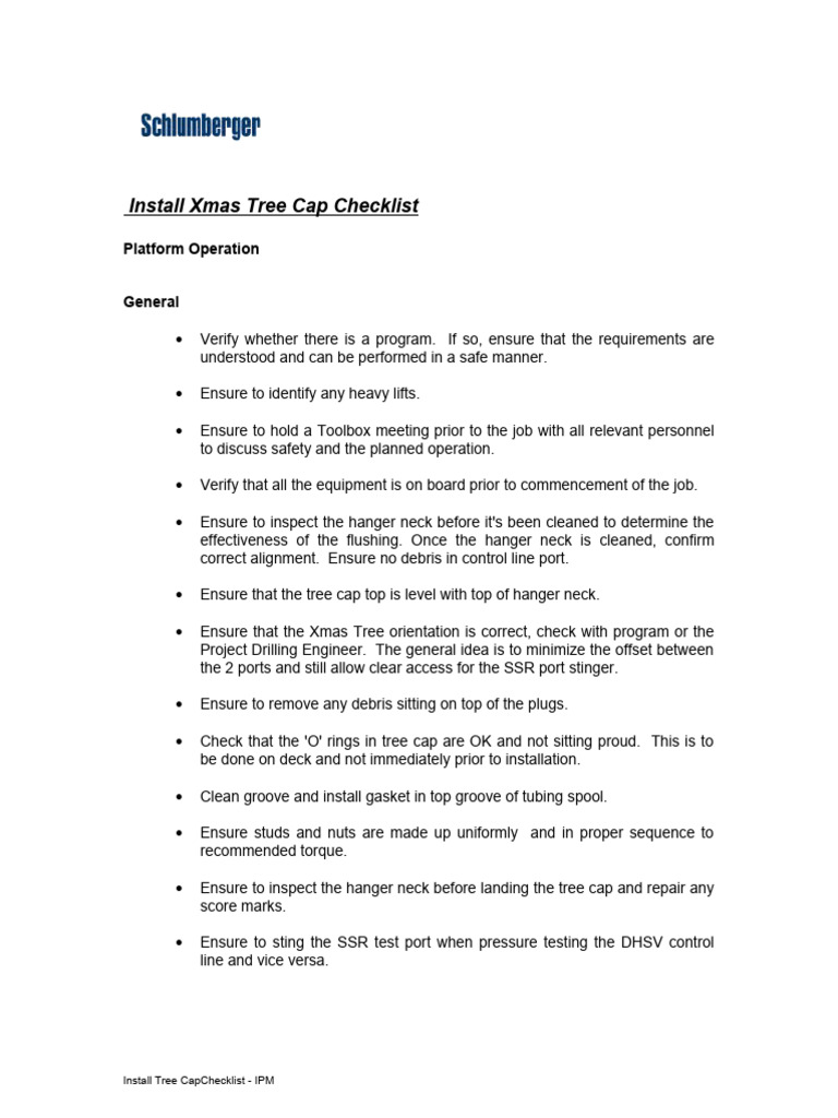 Install Tree Cap - Checklist - IPM2 | PDF