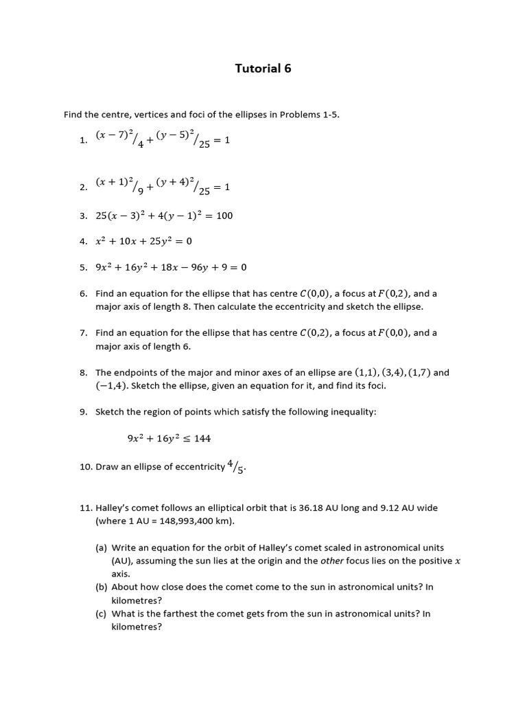 Tutorial 6 | PDF | Ellipse | Analytic Geometry