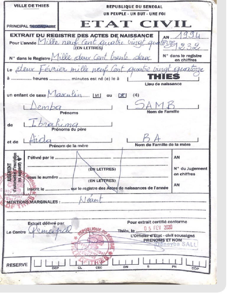 Extrait de Naissance | PDF