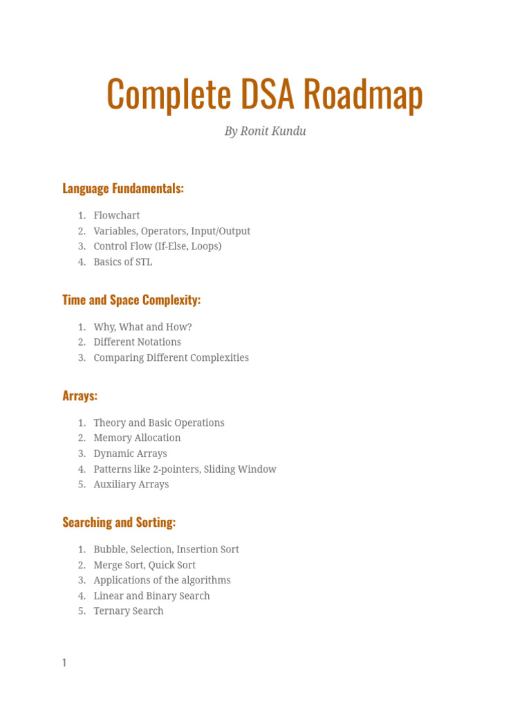 DSA Roadmap For STEP Internship - Placements | PDF | Algorithms | Time Complexity