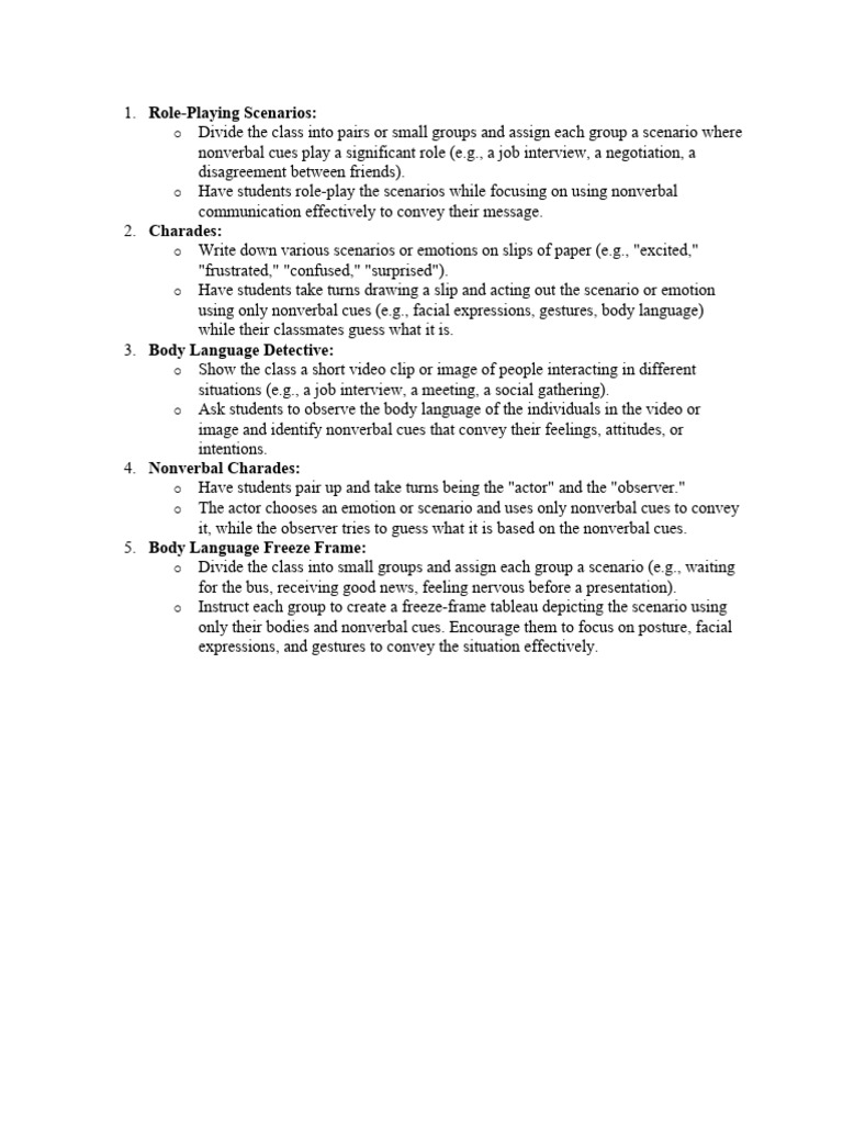 EW3 Non Verbal Activities | PDF | Nonverbal Communication | Body Language