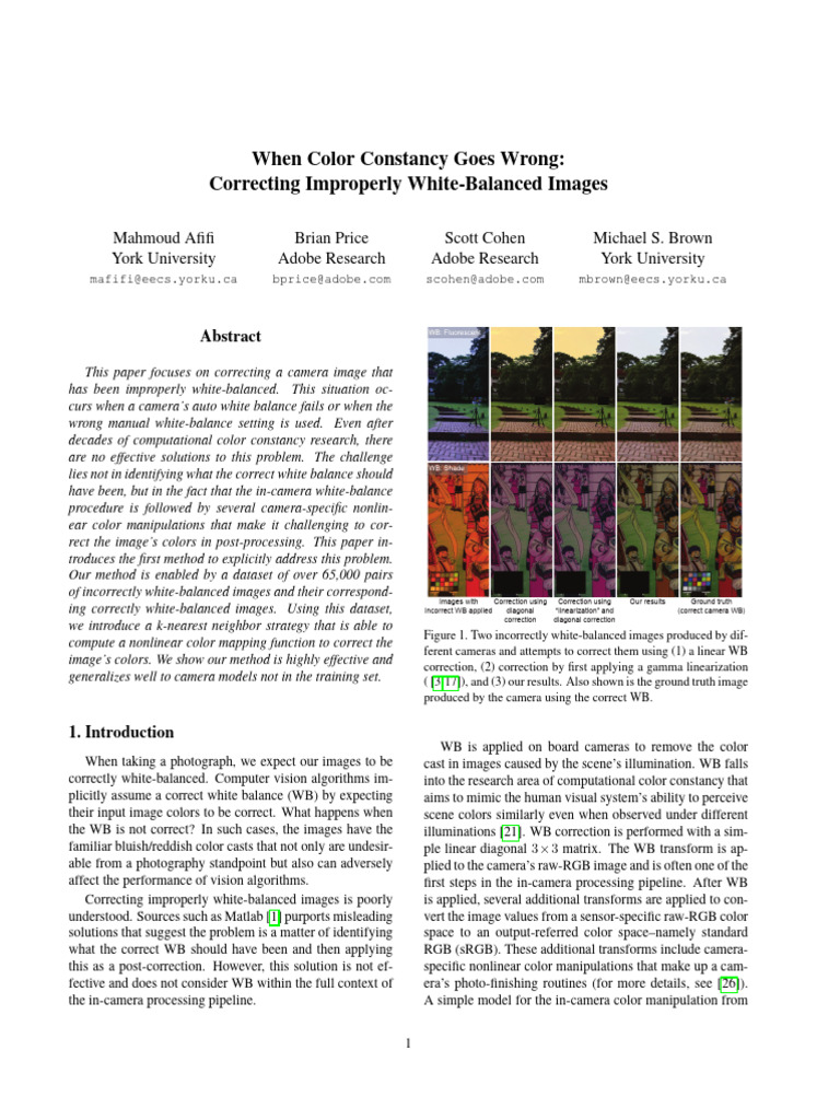 Afifi When Color Constancy Goes Wrong1 | PDF | Color Balance ...