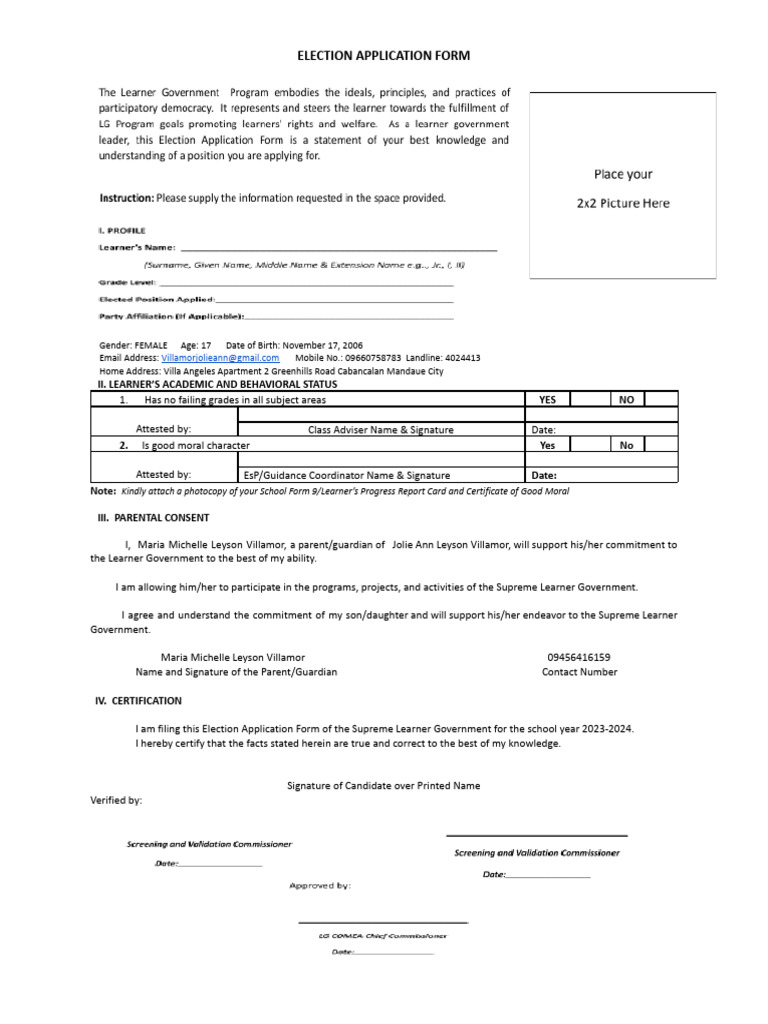 (J) Election Application Form | PDF | Leadership | Learning