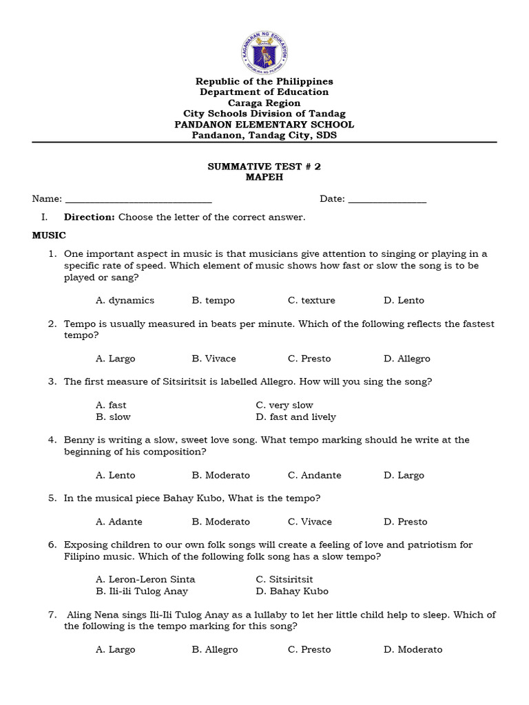 ST Mapeh 2 | PDF | Tempo | Over The Counter Drug