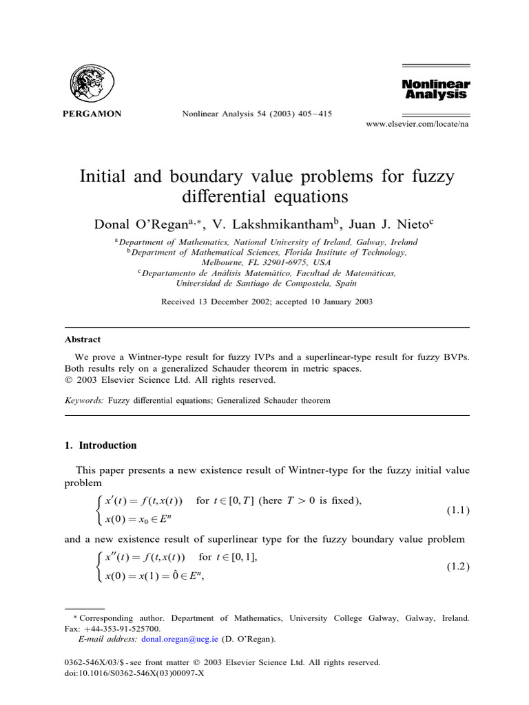 Initial and Boundary Value Problems For Fuzzy | PDF | Space | Space (Mathematics)