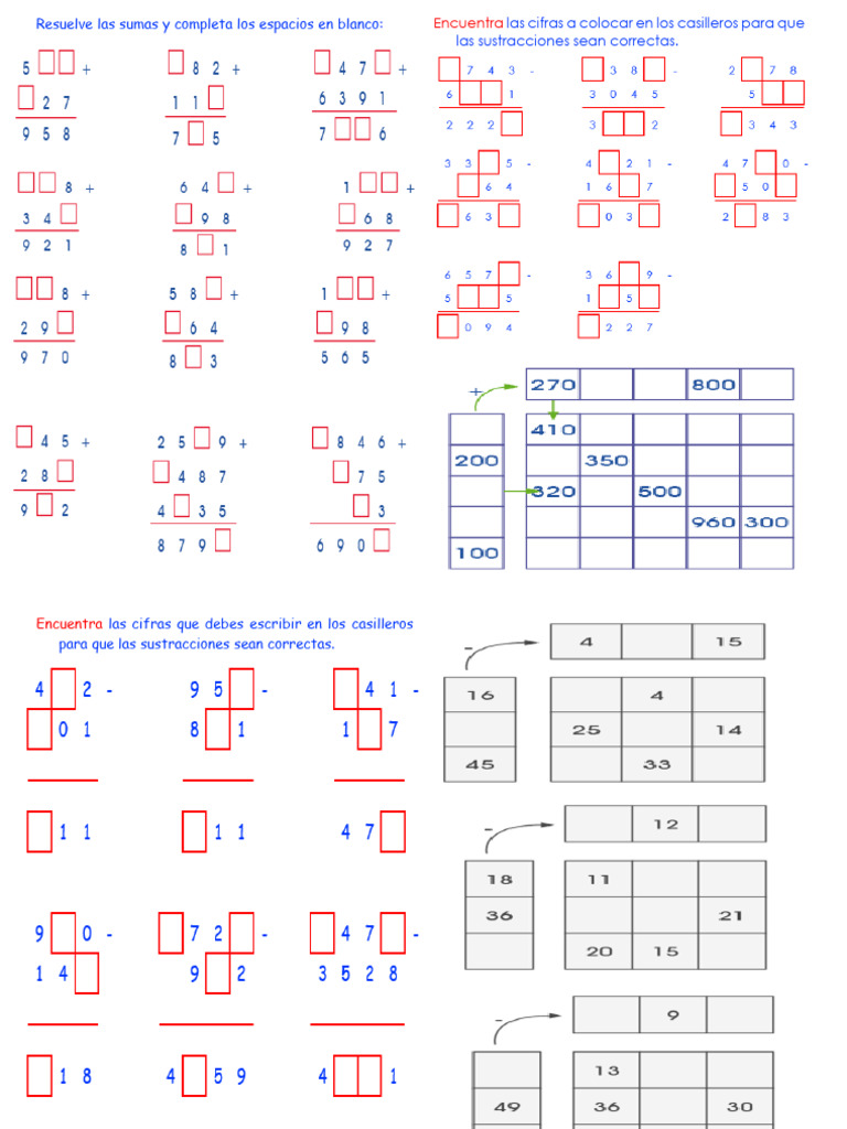 Resuelve Las Sumas y Completa Los Espacios en Blanco | PDF