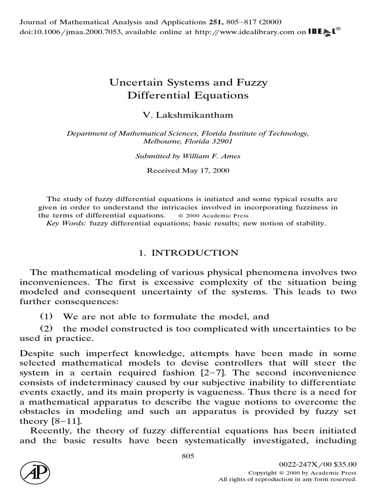 Uncertain Systems and Fuzzy Differential Equation | PDF | Mathematics | Theory
