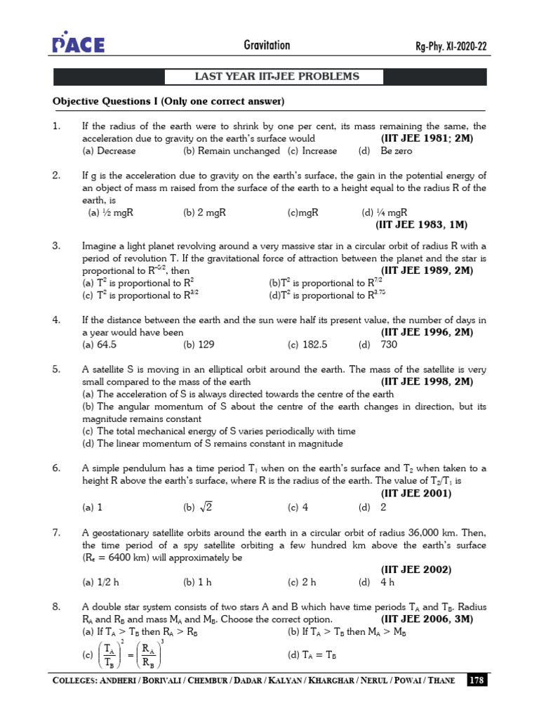 Gravitation Pace Booklet - Part-2 | PDF | Orbit | Mass