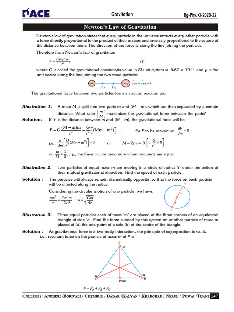 Gravitation Pace Booklet - Part-1 | PDF | Force | Potential Energy