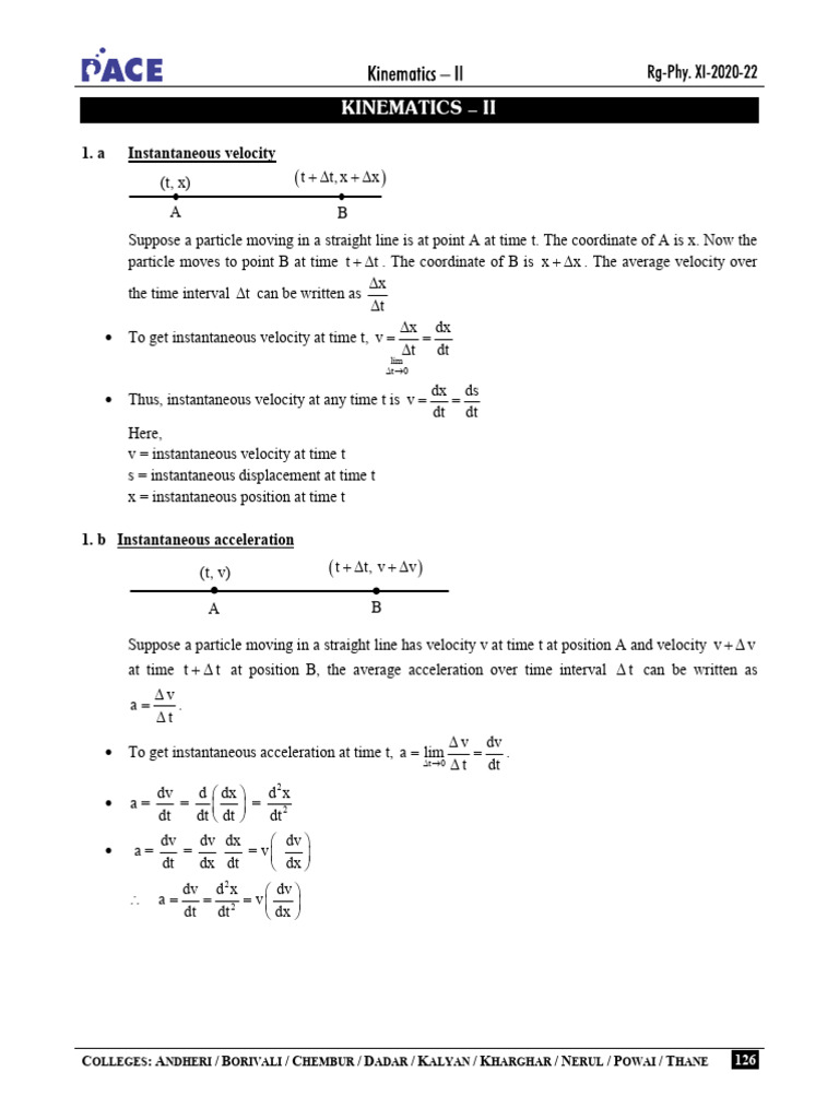 Pace Booklet - Kinematics-2 | PDF | Acceleration | Velocity