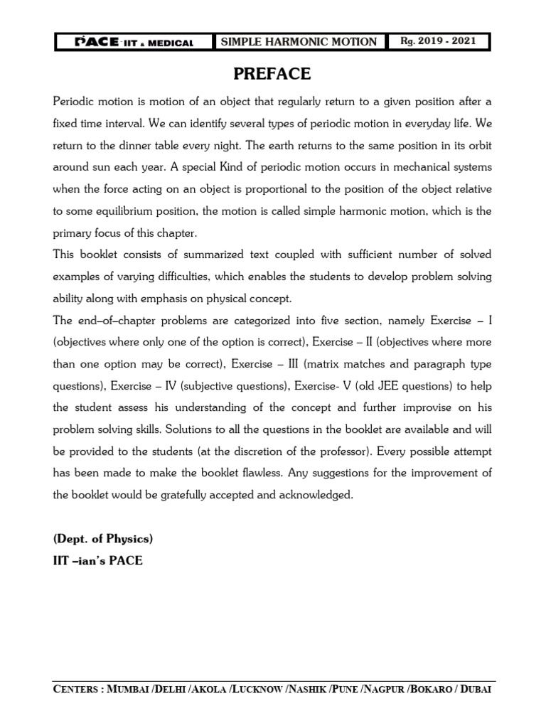 Pace Booklet - Simple Harmonic Motion | PDF | Oscillation | Rotation ...