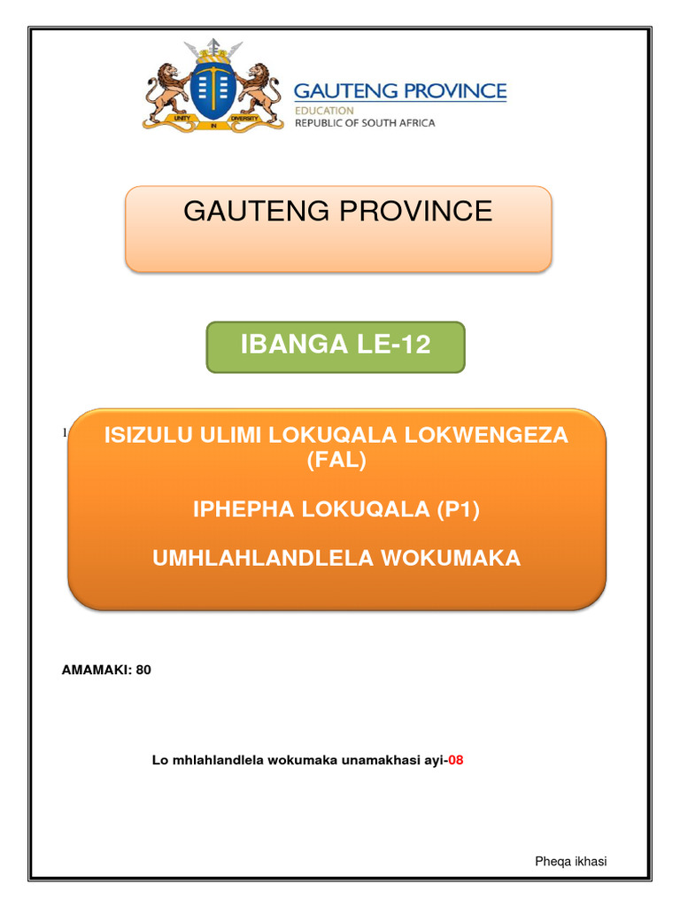Sent Umhlahlandlela Iphepha Lokuqala Fal June 2023 | PDF