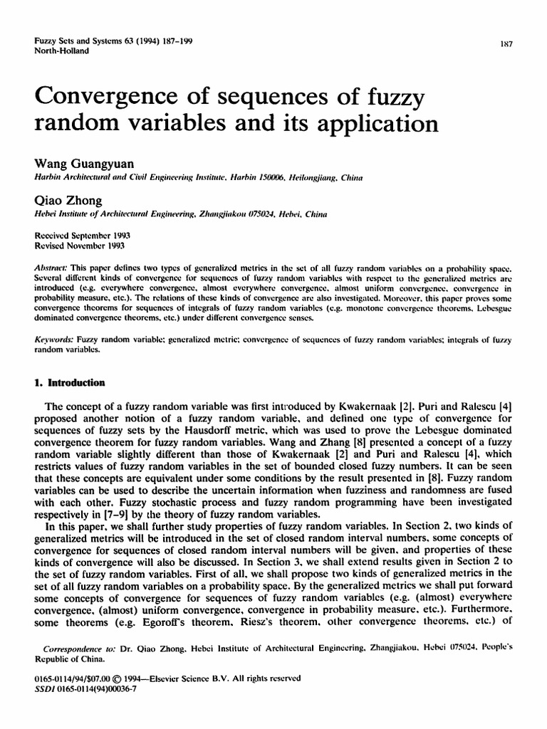 Convergence of Sequences of Fuzzy | PDF | Random Variable | Lebesgue Integration