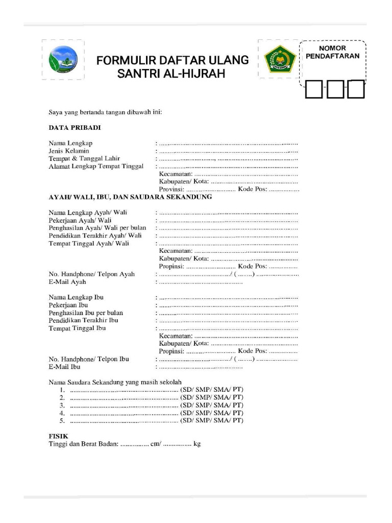 Formulir Daftar Ulang Santri | PDF