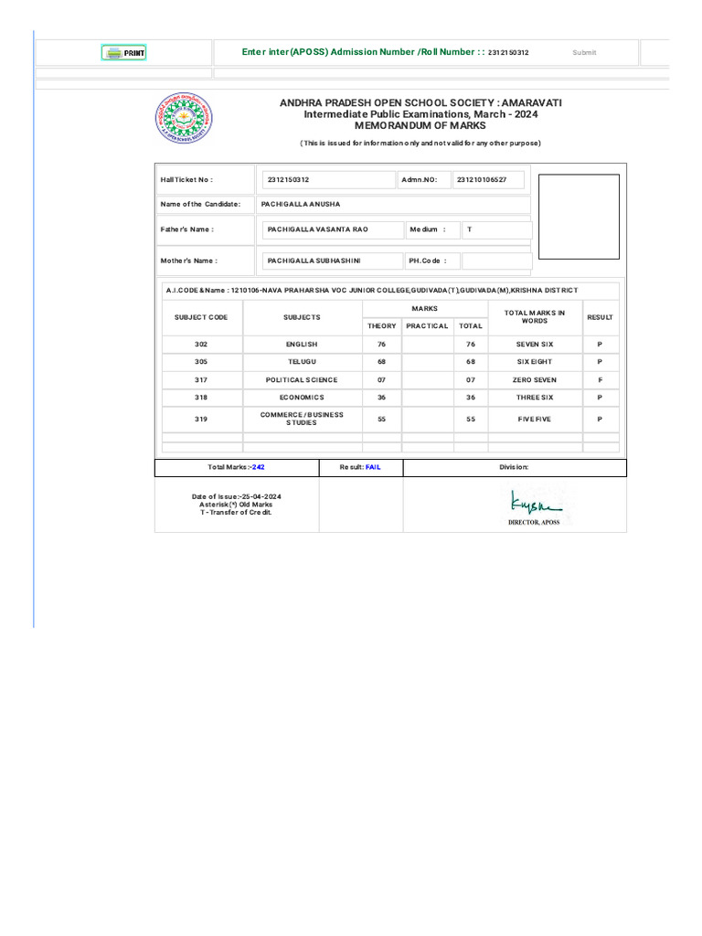 APOSS Inter Results | PDF