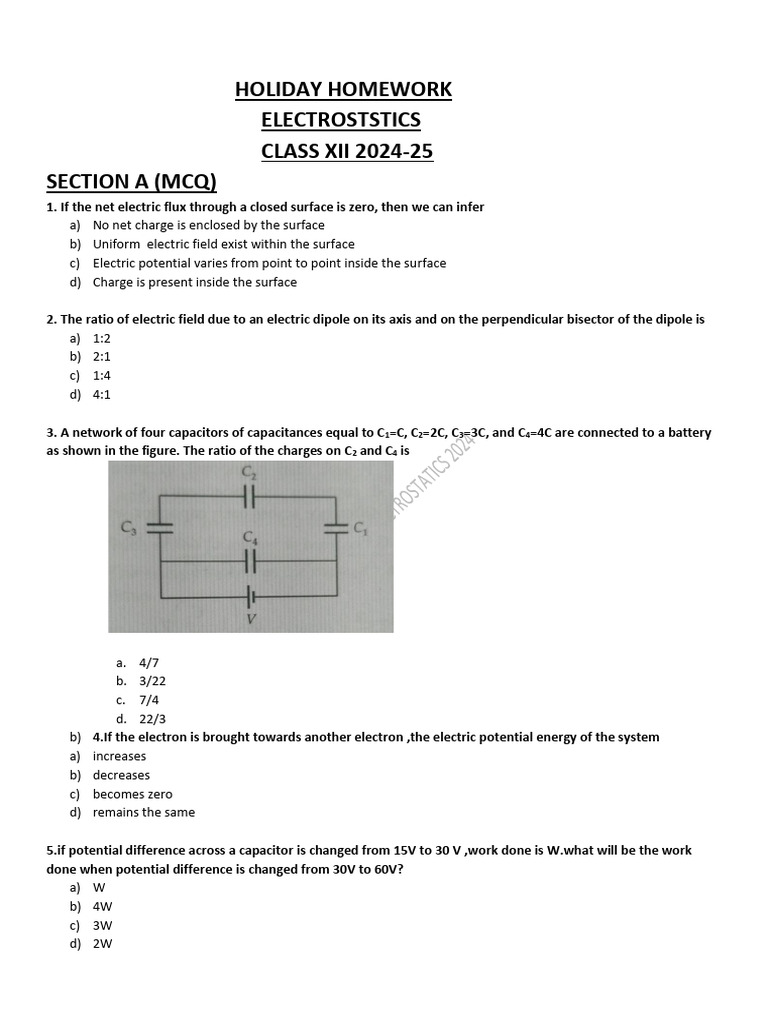 HDHW Mcq-Ar Electrostatics Xii 2024 | PDF | Electric Field | Capacitor