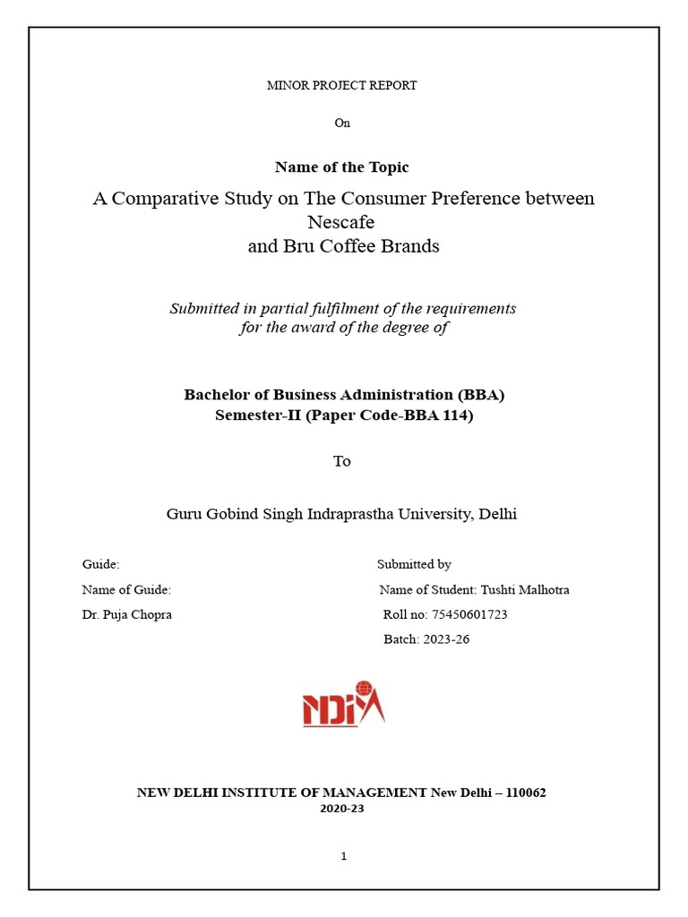 A Comparative Study of Bru Vs Nescafe | PDF | Coffee | Drink