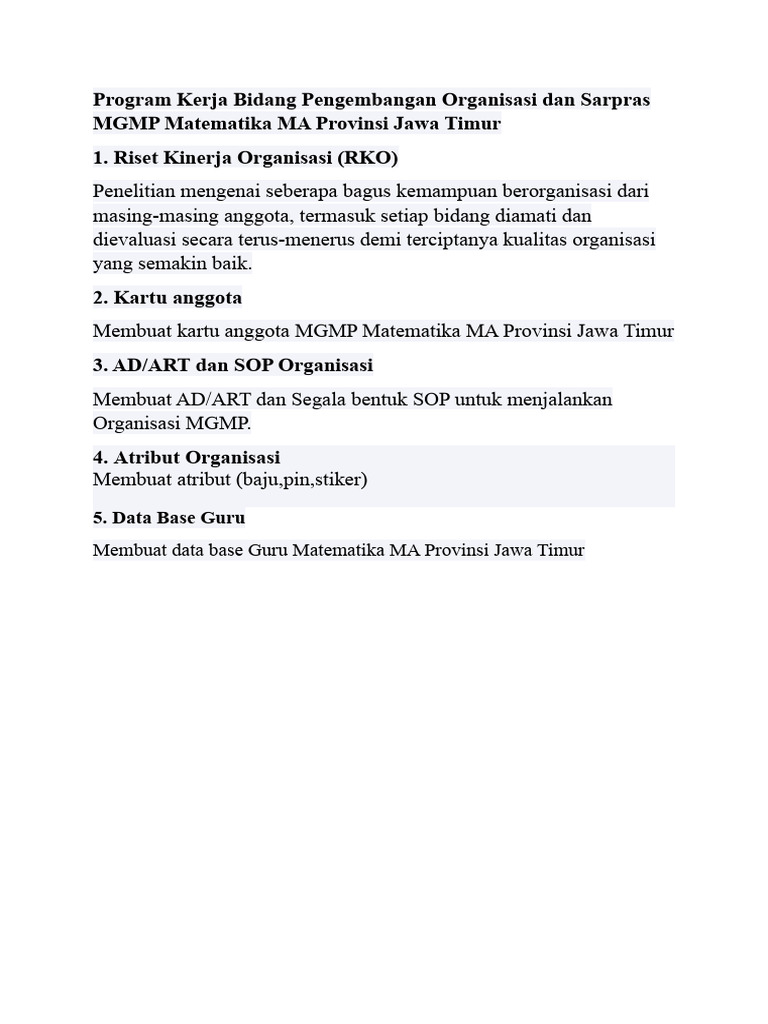 Program Kerja Bidang Pengembangan Organisasi Dan Sarpras MGMP ...