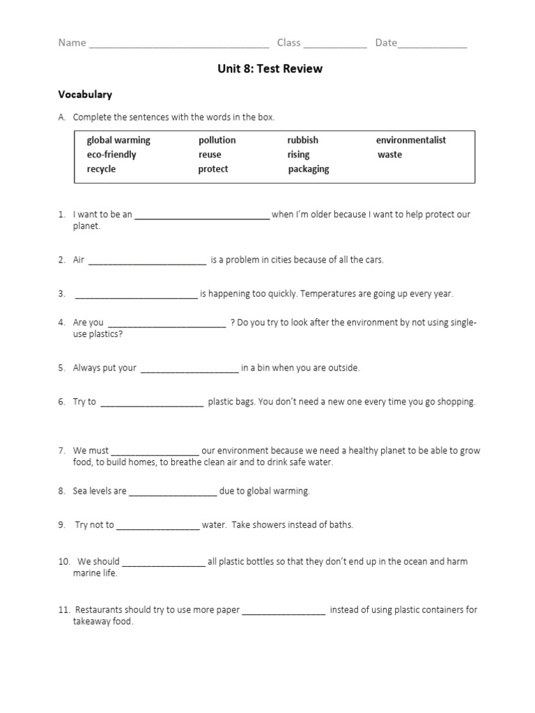 Unit 8 - Test Review Questions | Download Free PDF | Plastic | Water