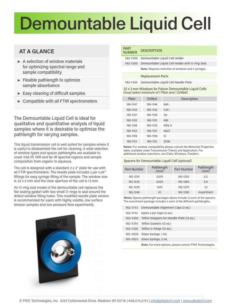 PIKE Technologies - Demountable Liquid Cell | PDF | Syringe