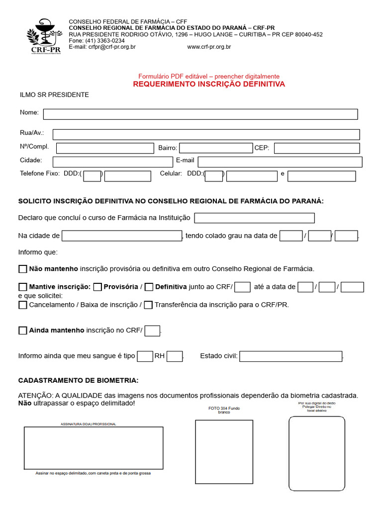 DCAD - Formulario de Requerimento Inscricao Definitiva | Download ...