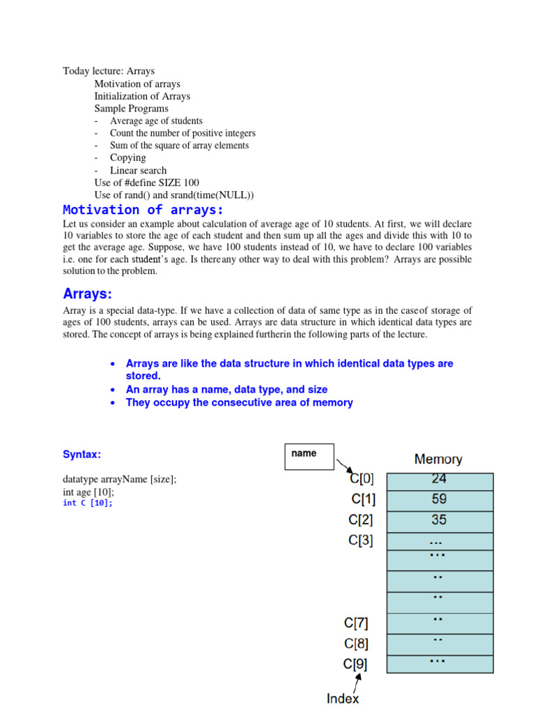 Lecture 17 Arrays | PDF | Integer (Computer Science) | Data Type Lecture 17 Arrays | PDF | Integer (Computer Science) | Data Type