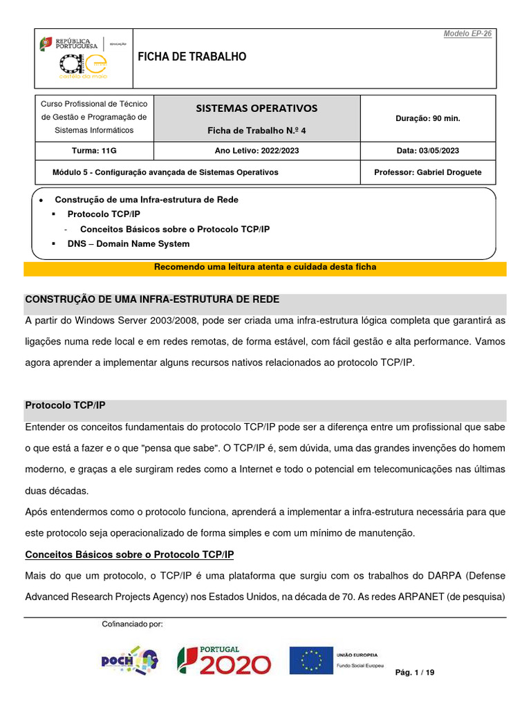 Ficha de Trabalho N.º 4 | PDF | Sistema de Nomes de Domínio (DNS ...