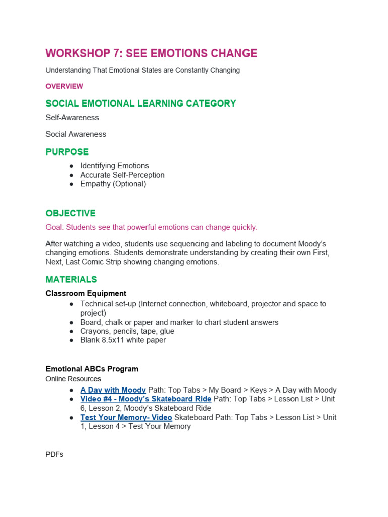 Workshop 7 - See Emotions Change | PDF | Emotions | Cognition