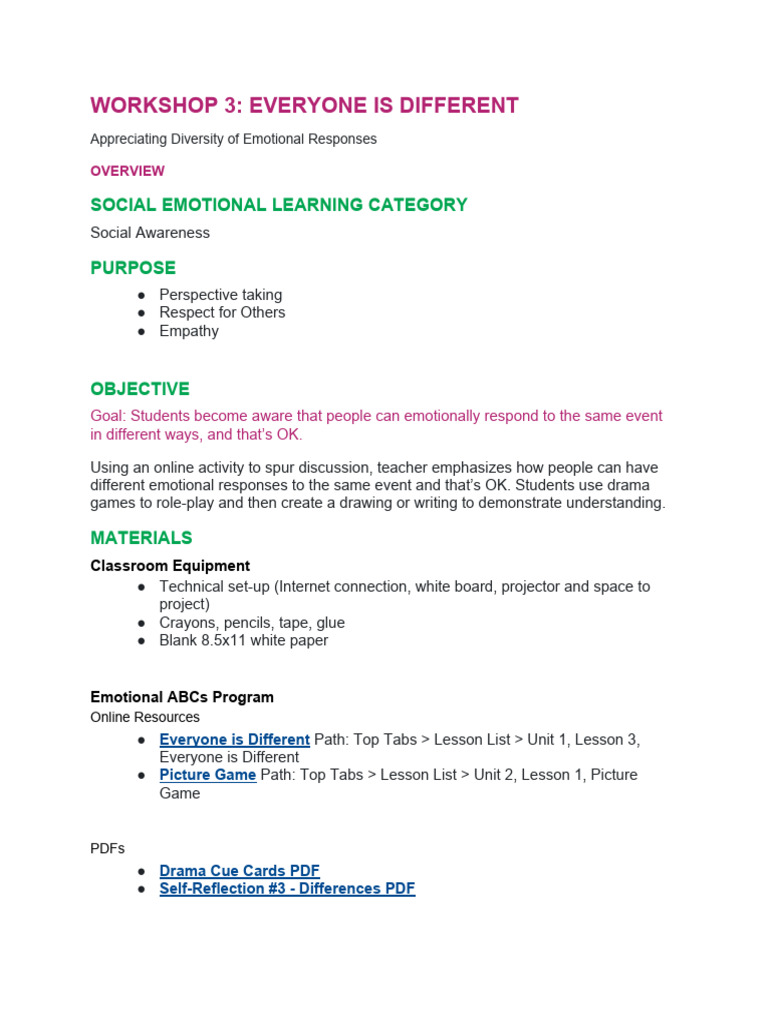 Workshop 3 - Everyone Is Different | PDF | Emotions | Feeling
