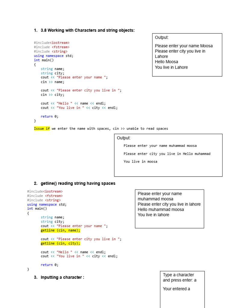 Lect - 12 - Input - Out Functions - Getline - Getch - Stringhandling - FileHandling3 | PDF ...