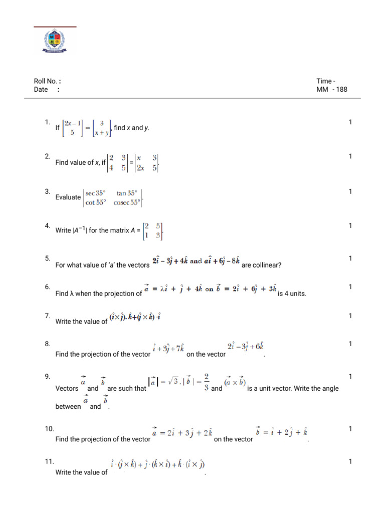 Summer Vacation Work 2024 c12 | PDF | Euclidean Vector | Matrix (Mathematics)