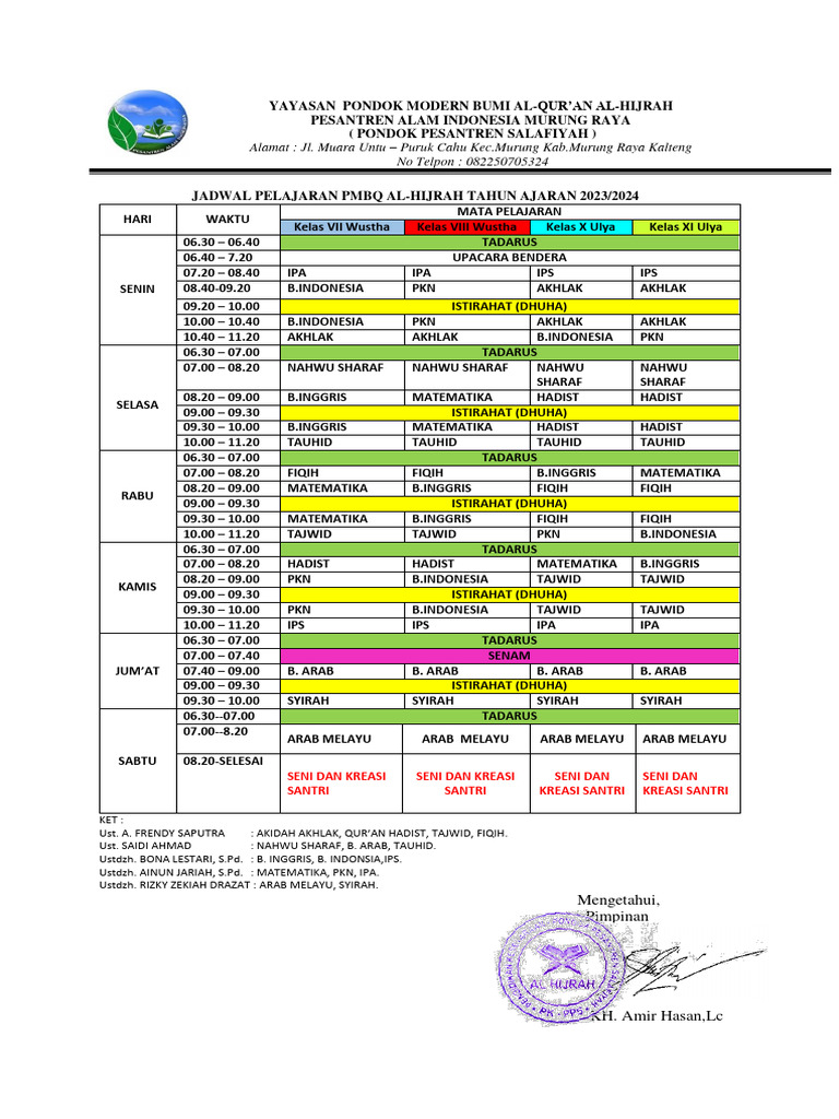 Jadwal Pelajaran Tahun Pelajaran 2023-2024 | PDF