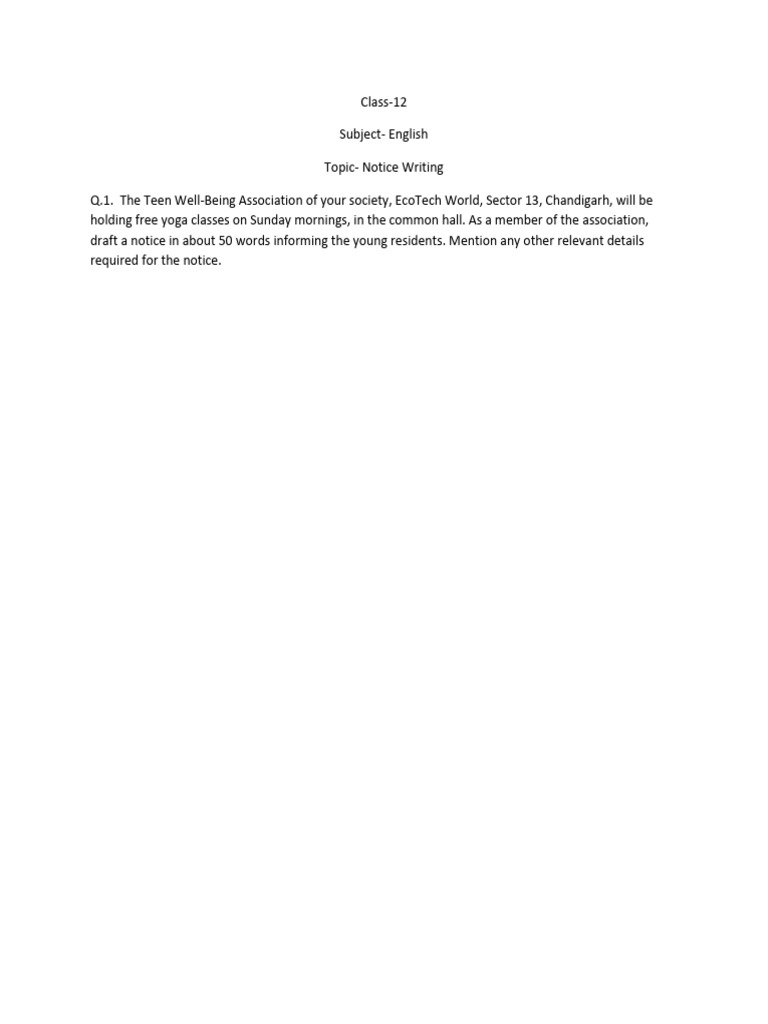 Notice Writing for Class 12 English | PDF | Career & Growth