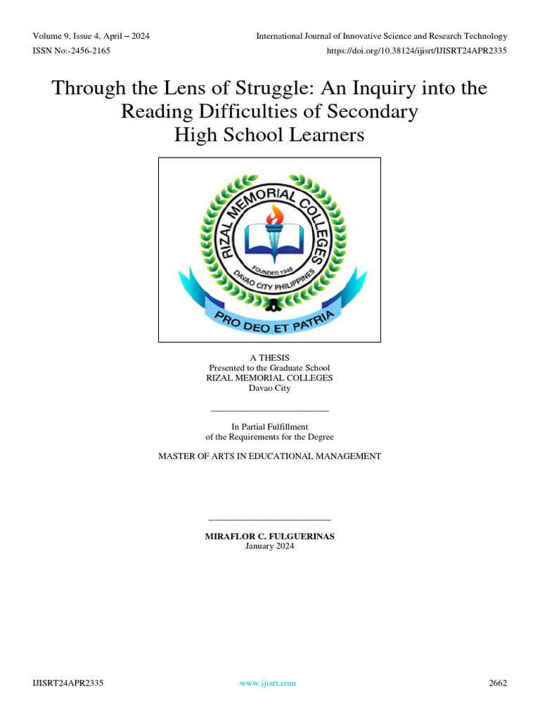 Through The Lens of Struggle: An Inquiry Into The Reading Difficulties ...