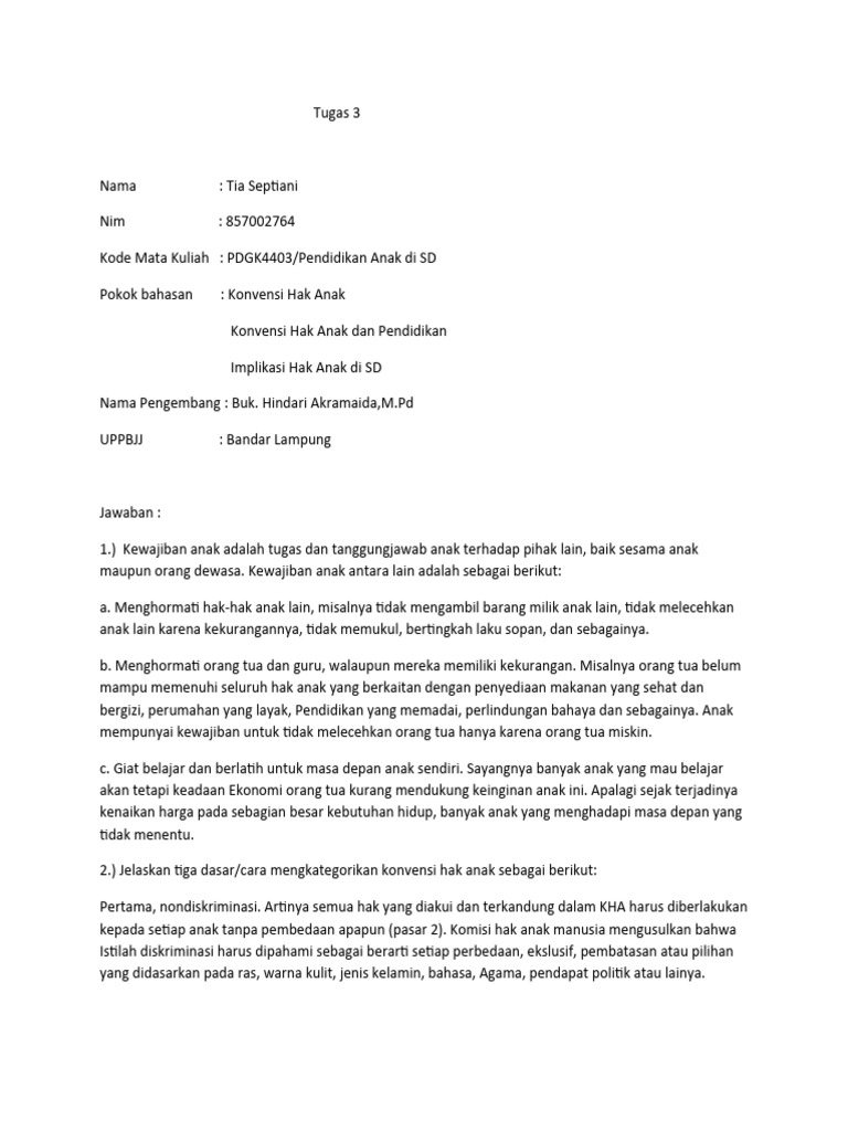 Tugas 3 Pendidikan Anak Di SD | PDF