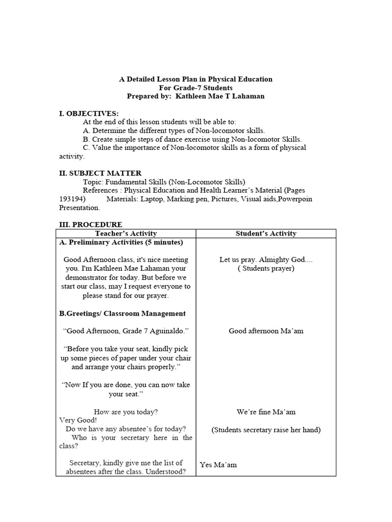 3A Detailed Lesson Plan in Physical Education | PDF | Anatomical Terms ...