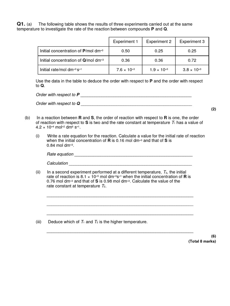 Rate Equation Walkthrough Questions 1 | PDF | Reaction Rate Constant ...