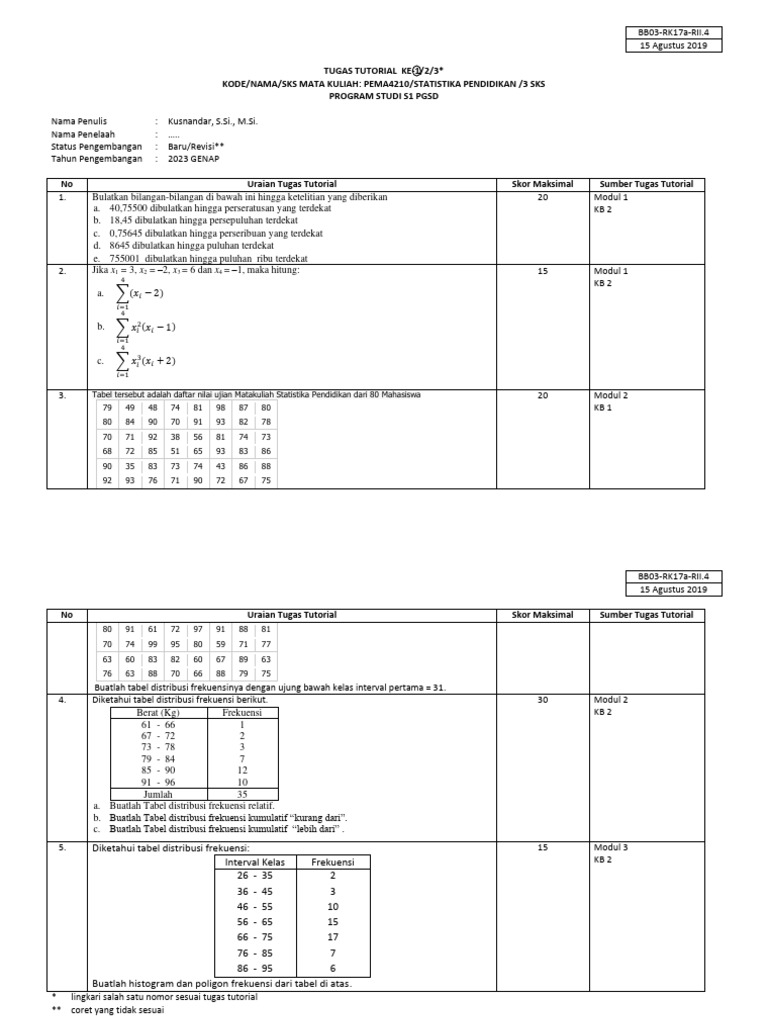 Tugas Statistika Pendidikan PGSD | PDF